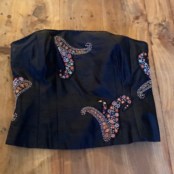 Ann Taylor | Tops | Rare Super Fun Beaded Embroidered Silk Bustier ...
